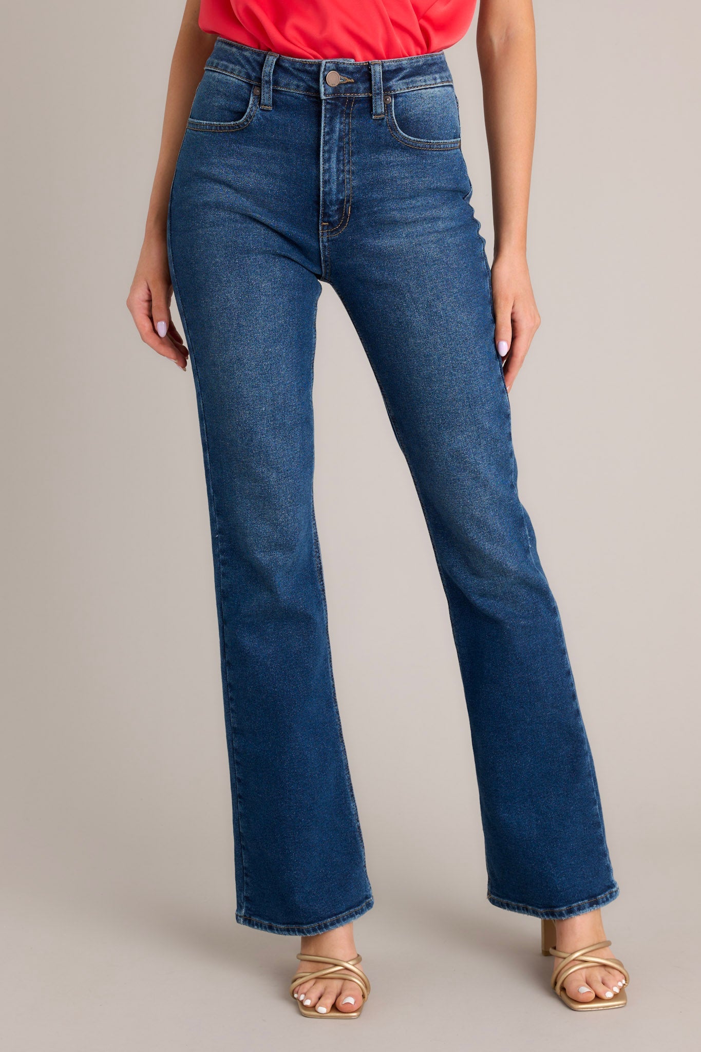 Dark Wash Flare Jeans - Clean Denim | Red Dress