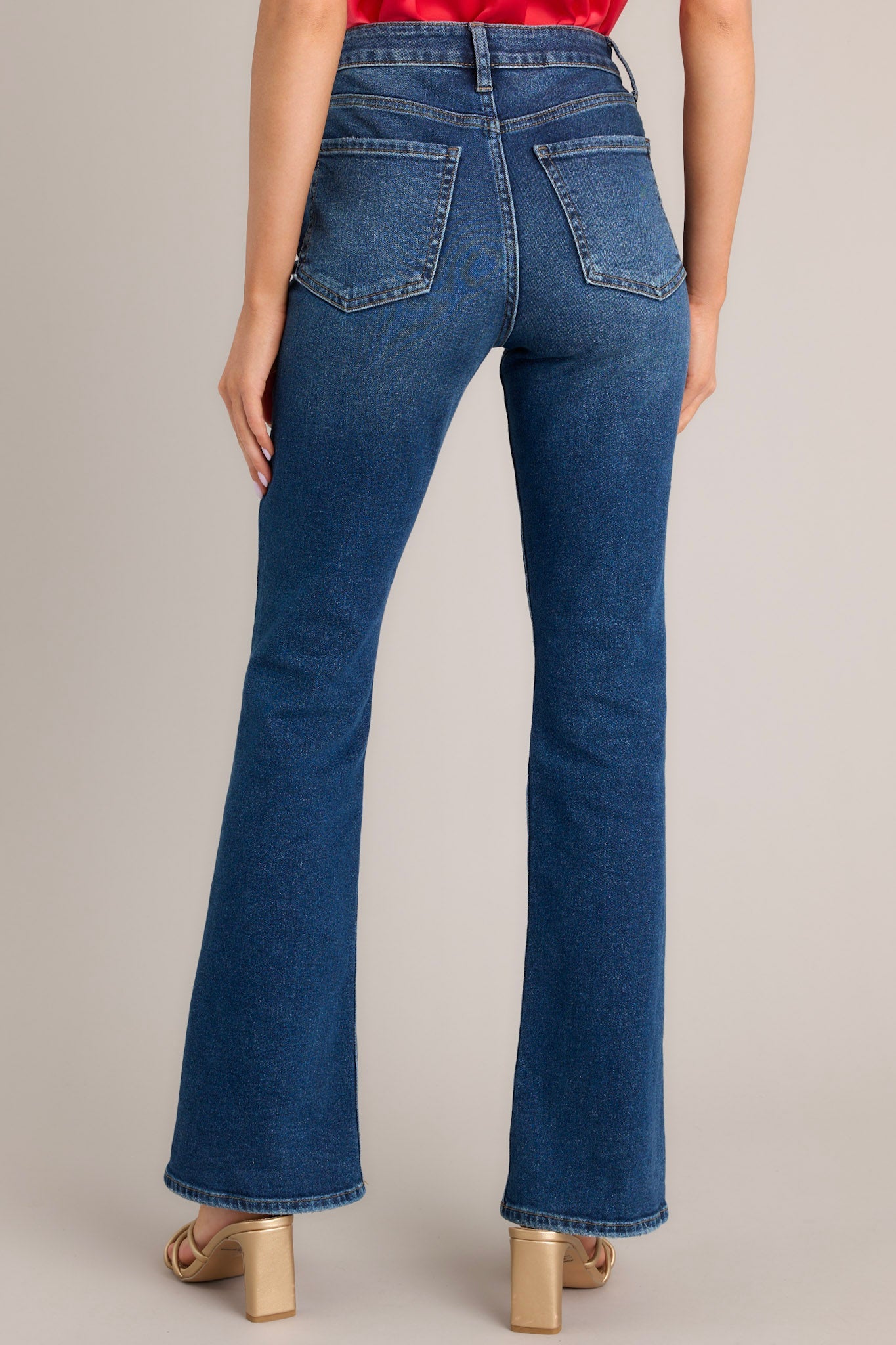 Dark Wash Flare Jeans - Clean Denim | Red Dress