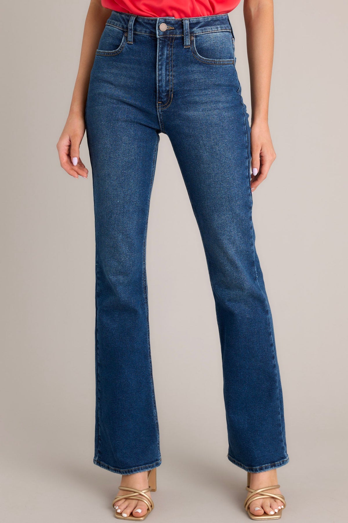 Dark Wash Flare Jeans - Clean Denim | Red Dress
