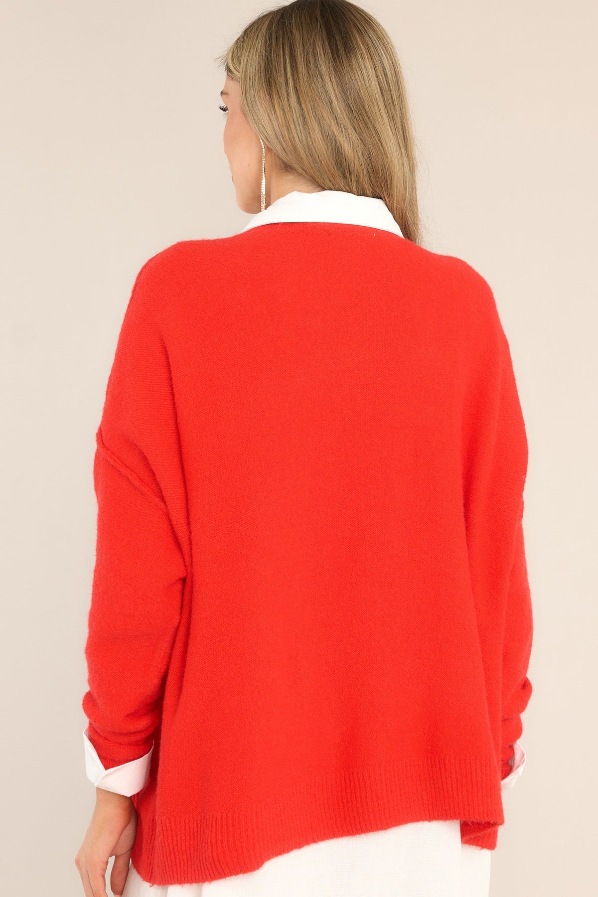 Comfortable Red Long Sleeve Sweater - All Tops | Red Dress