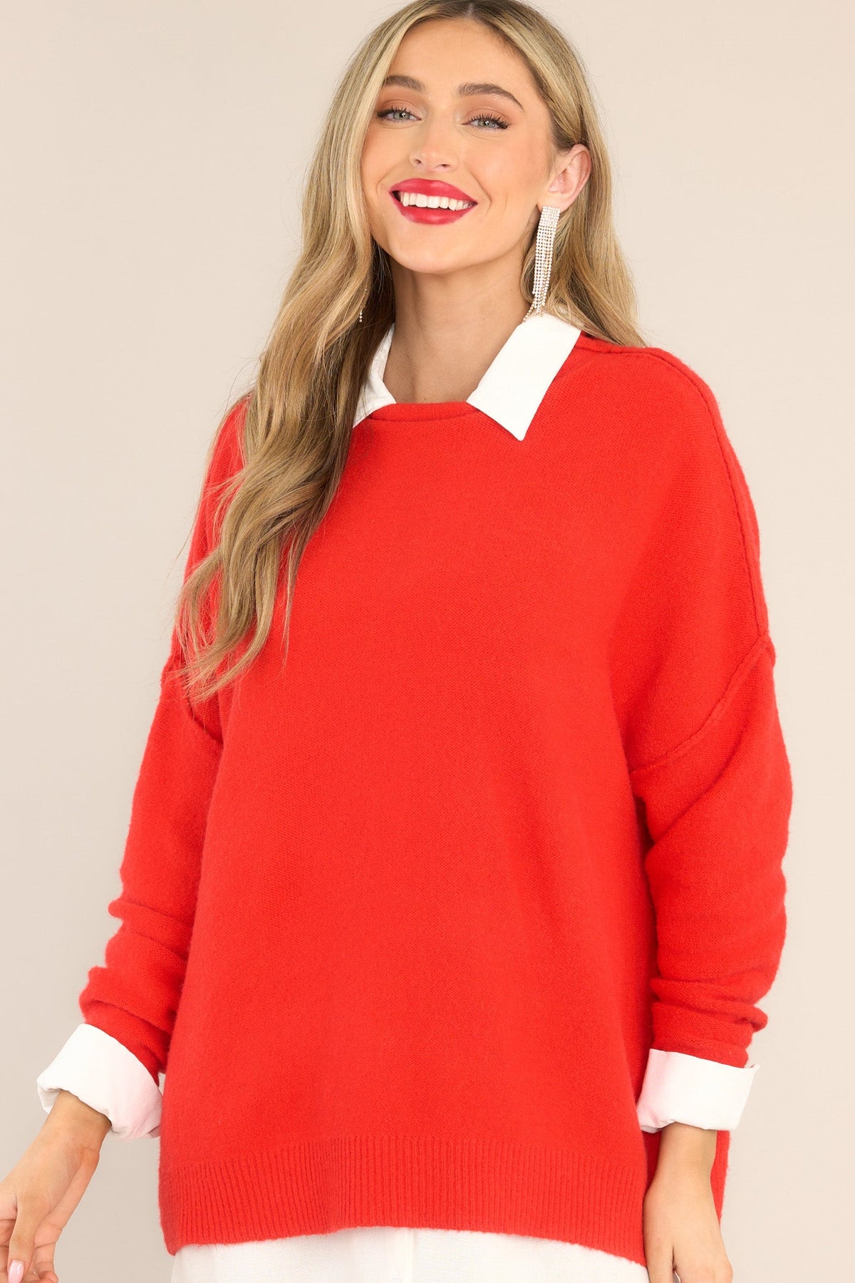Comfortable Red Long Sleeve Sweater - All Tops | Red Dress
