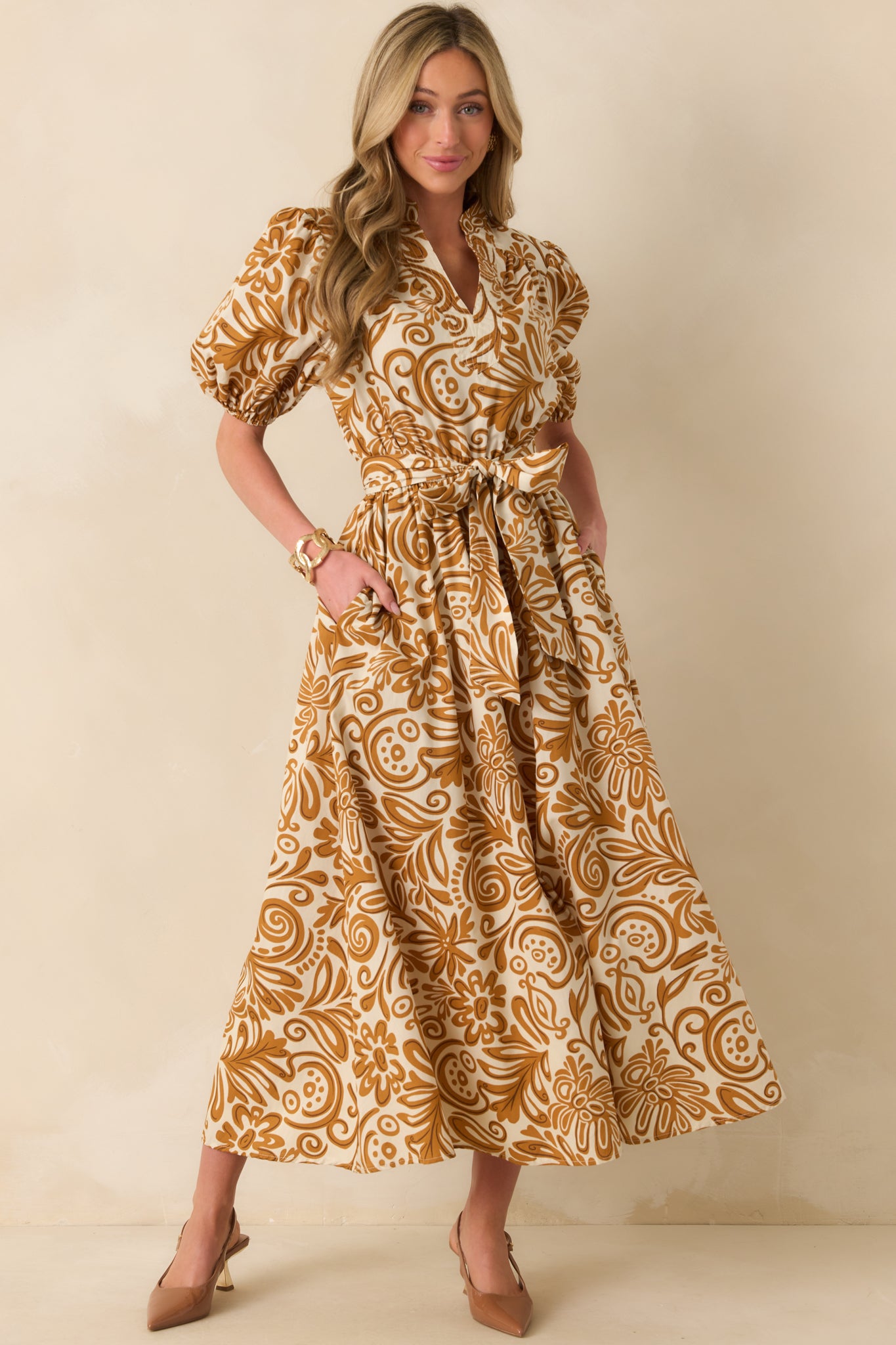 Golden Yellow Multi Print Cotton Maxi Dress - All Dresses | Red Dress
