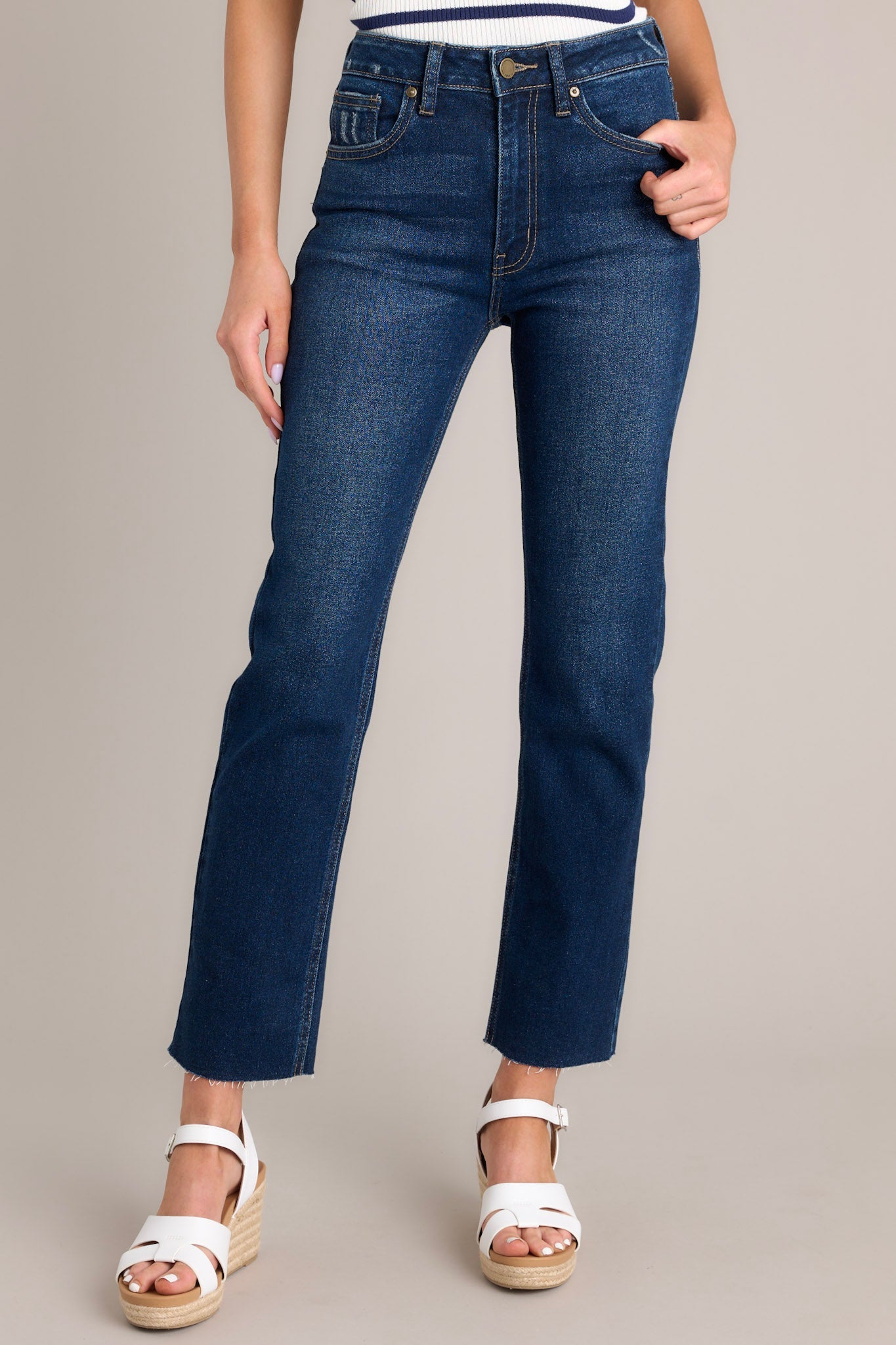 High Rise Dark Wash Straight Leg Jeans - All Denim | Red Dress