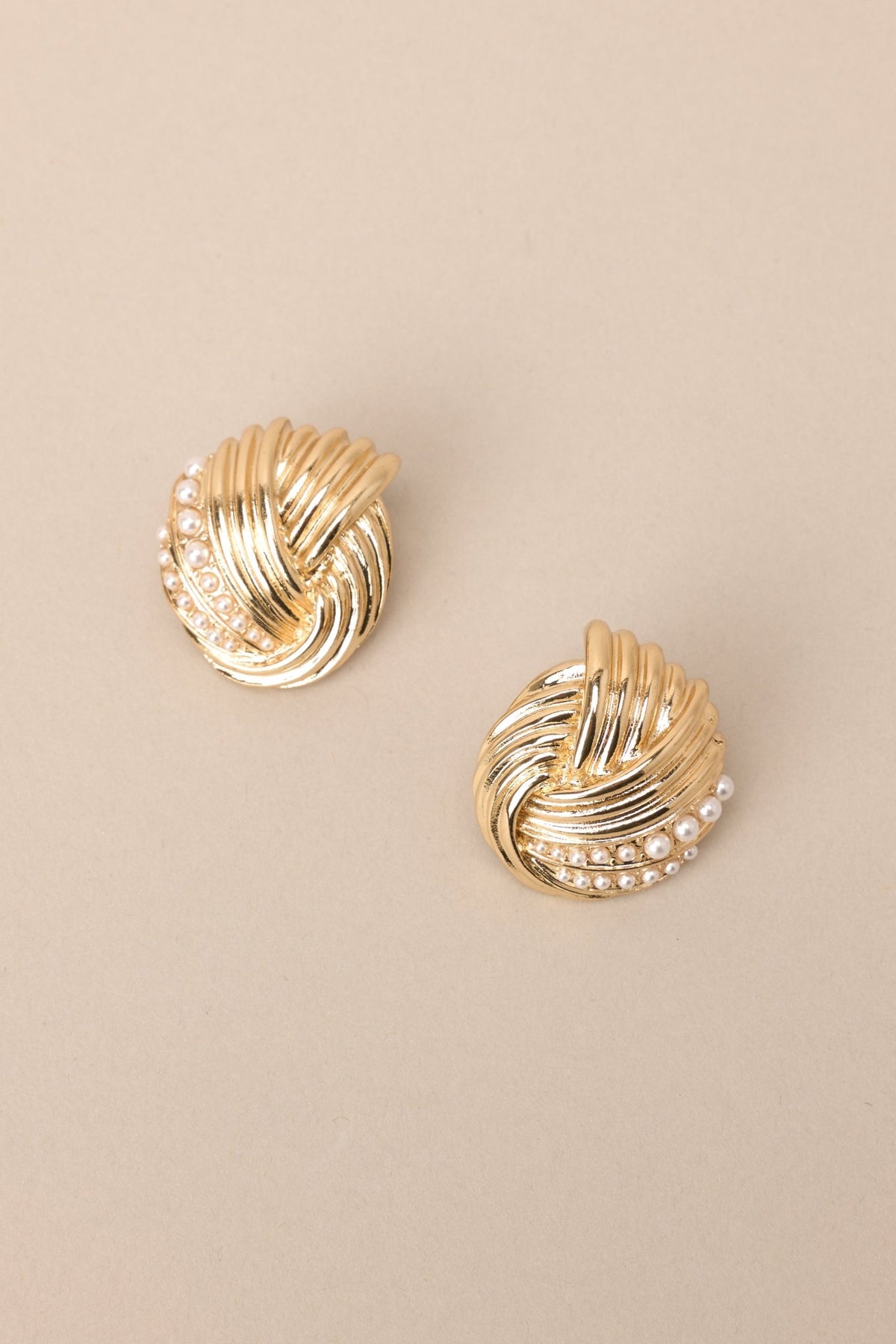Stunning Gold & Pearl Stud Earrings - All Earrings | Red Dress