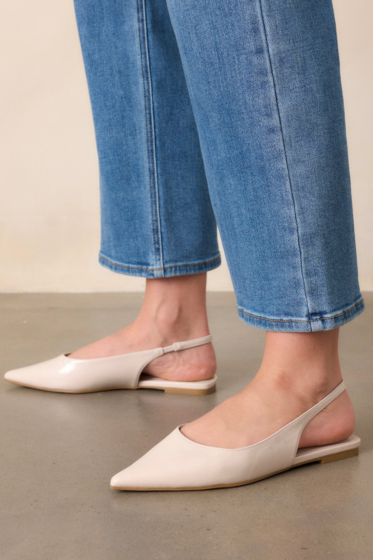 Ivory Pointed-Toe Slingback Flats - All Flats | Red Dress