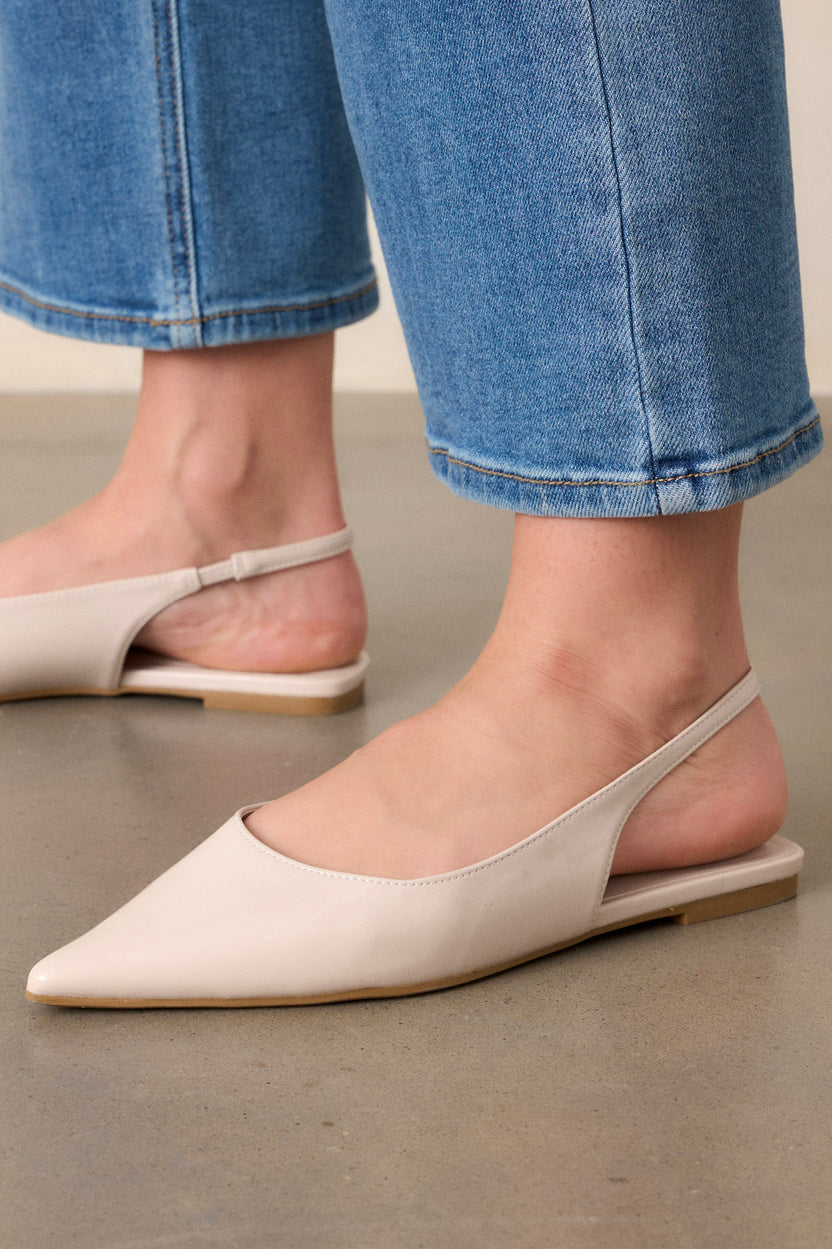 Ivory Pointed-Toe Slingback Flats - All Flats | Red Dress