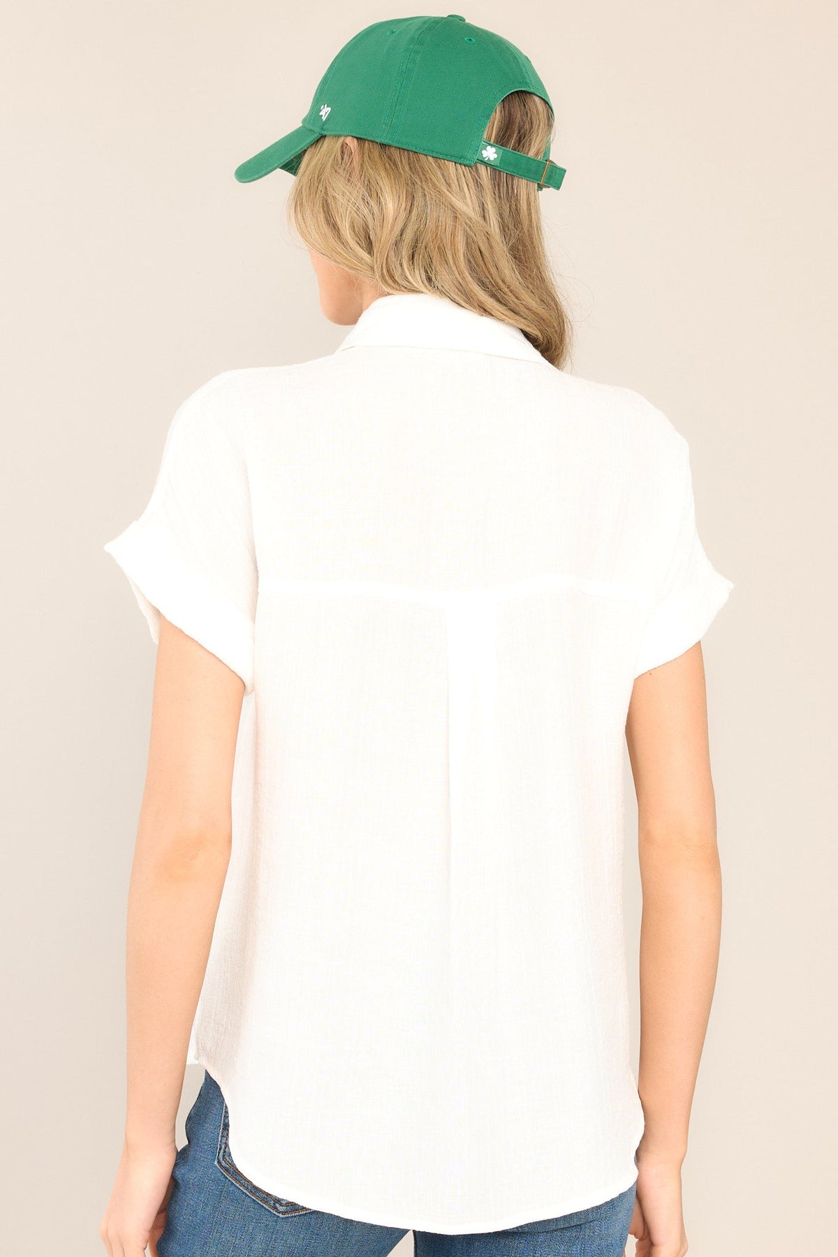 Simple White Button Front Short Sleeve Top - All Tops | Red Dress