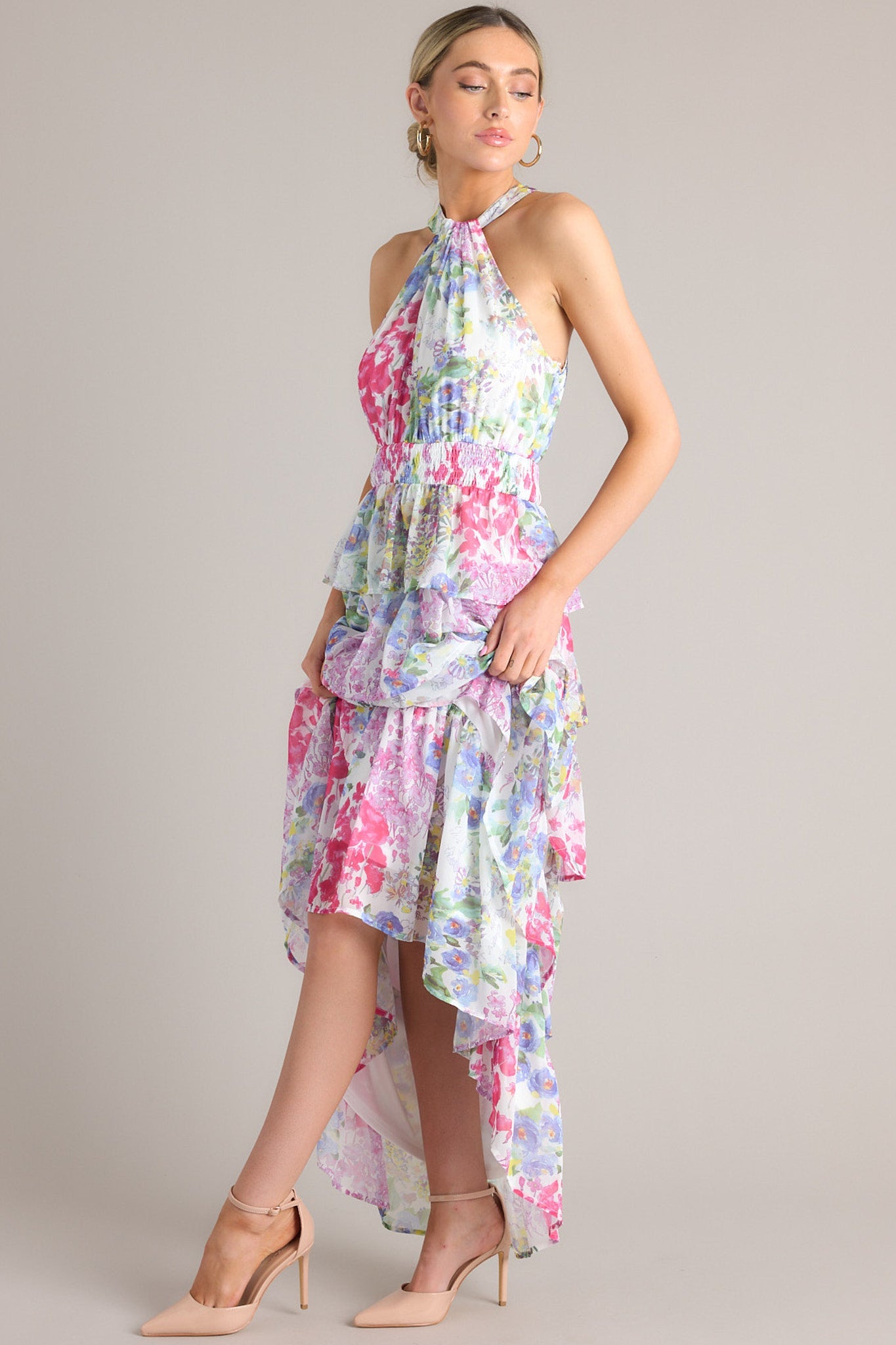 Floral Print Halter Maxi Dress - All Dresses | Red Dress