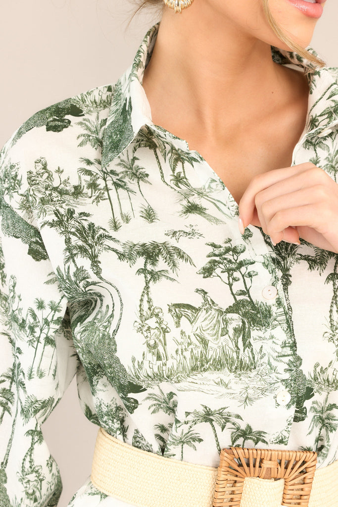 Green Toile Button Front Mini Shirt Dress - All Dresses | Red Dress