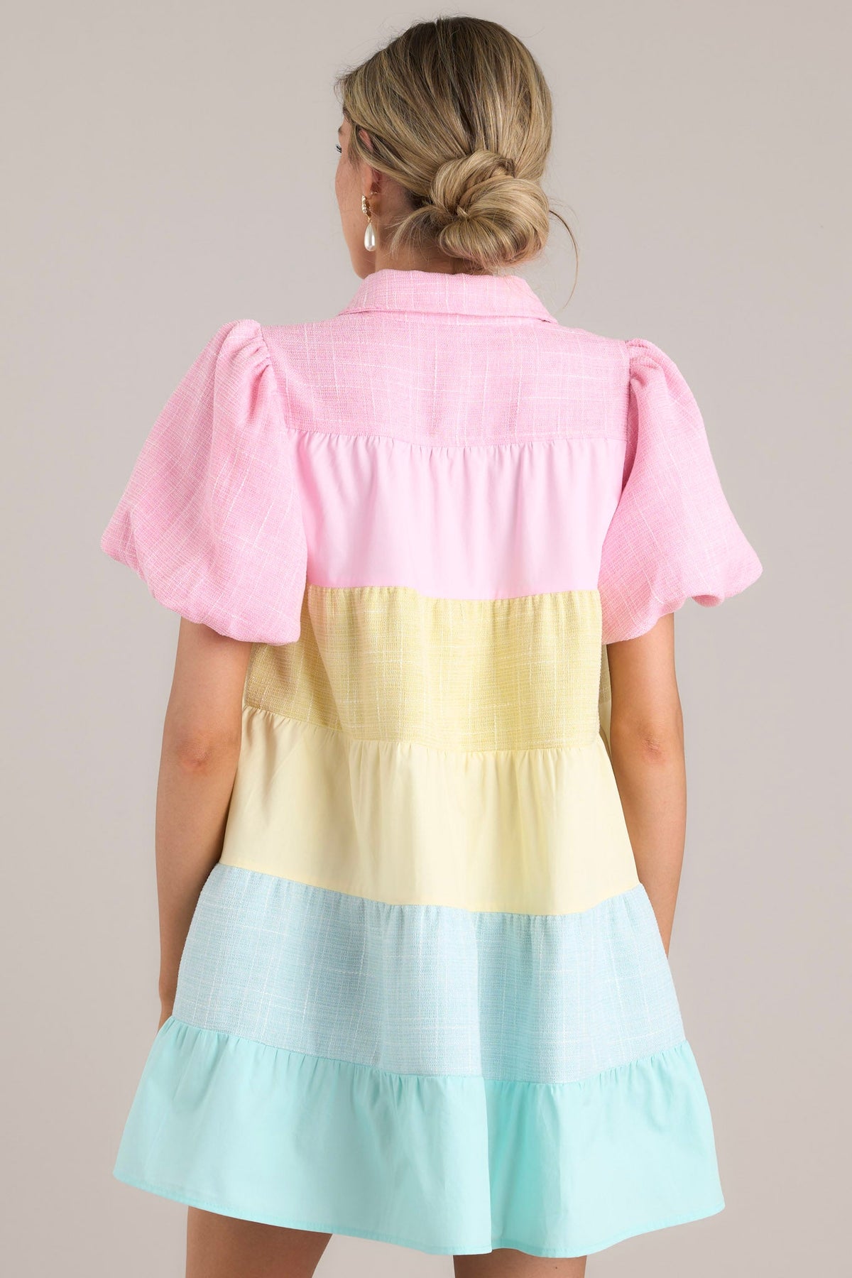 Pastel Button Front Collared Mini Dress - All Dresses | Red Dress
