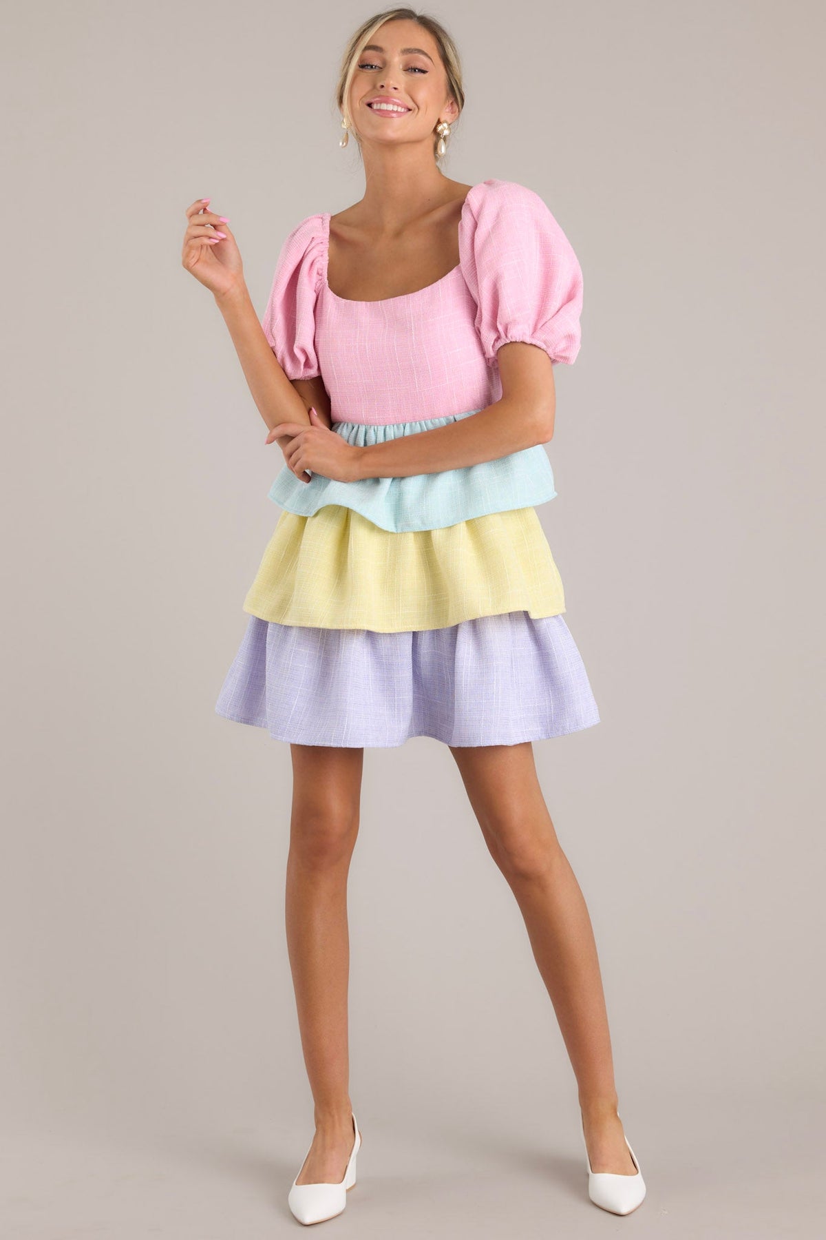 Tiered Pastel Mini Dress - All Dresses | Red Dress