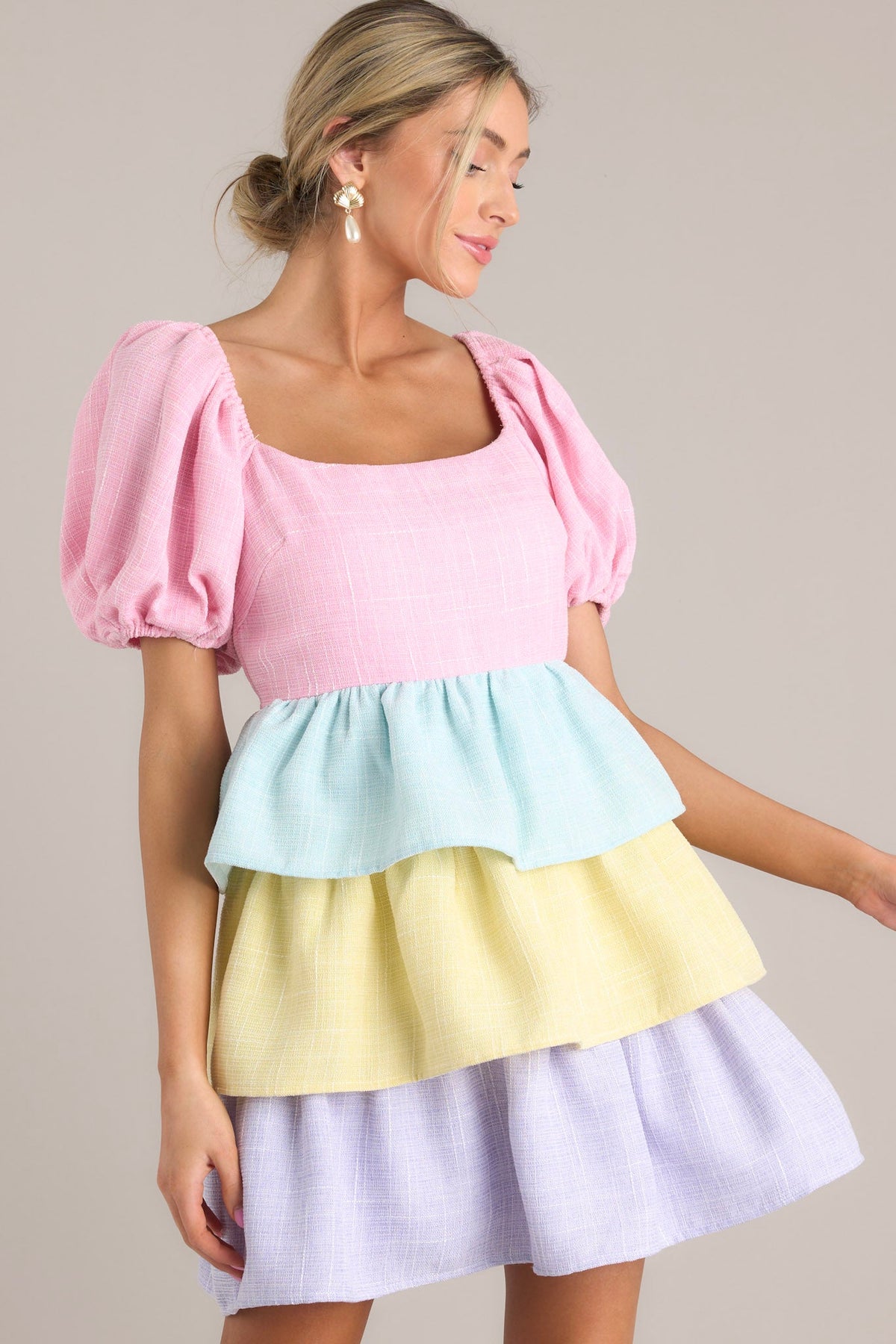 Tiered Pastel Mini Dress - All Dresses | Red Dress