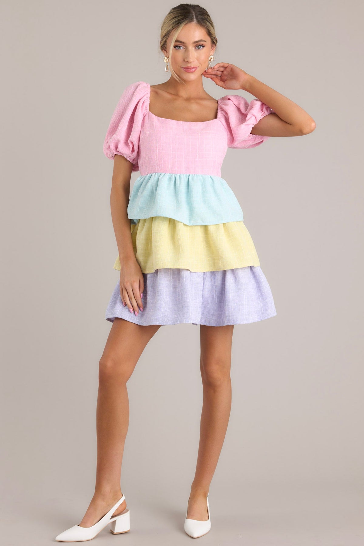 Tiered Pastel Mini Dress - All Dresses | Red Dress