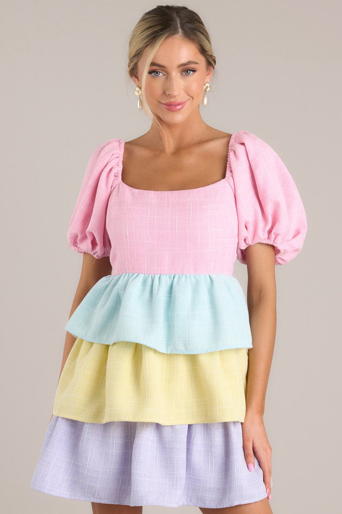Tiered Pastel Mini Dress - All Dresses | Red Dress