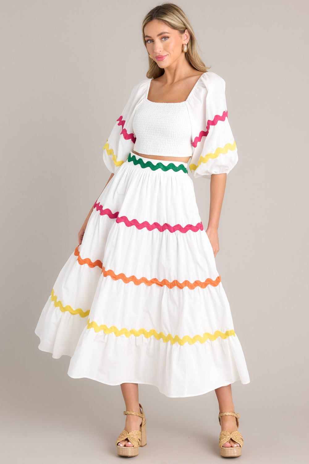 Adorable White Tiered Midi Skirt - All Bottoms | Red Dress