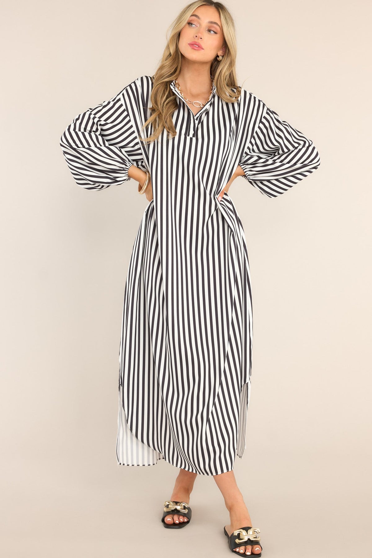 Black & White Striped Maxi Shirt Dress - All Dresses | Red Dress