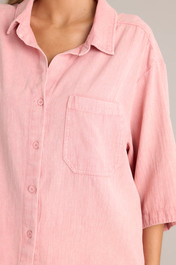 Seashell Pink 100% Cotton Button Front Top - All Tops | Red Dress