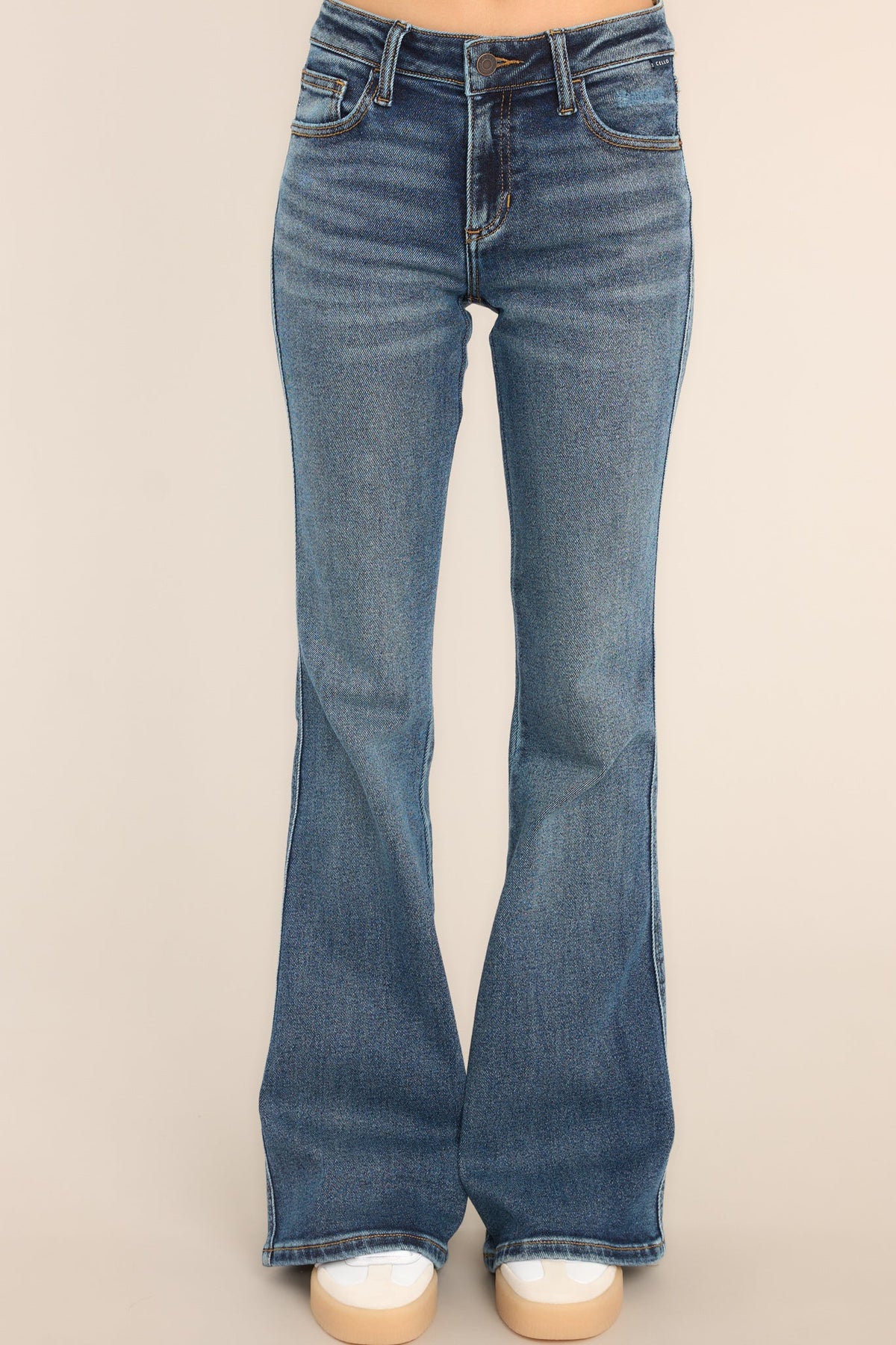 Dark Wash Stretch Flare Mid-Rise Jeans - All Denim | Red Dress