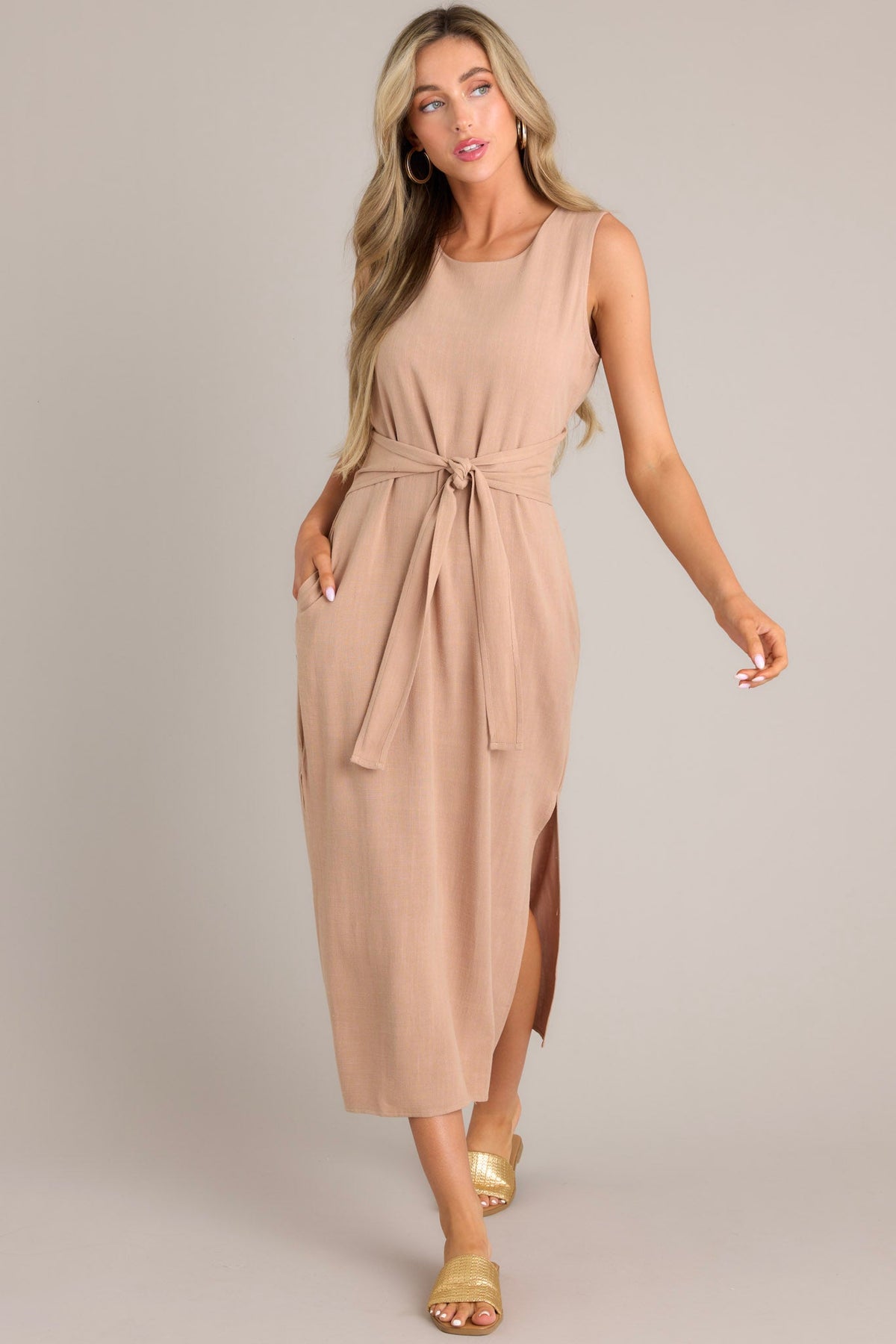 Tan Tie-Front Maxi Dress - All Dresses | Red Dress