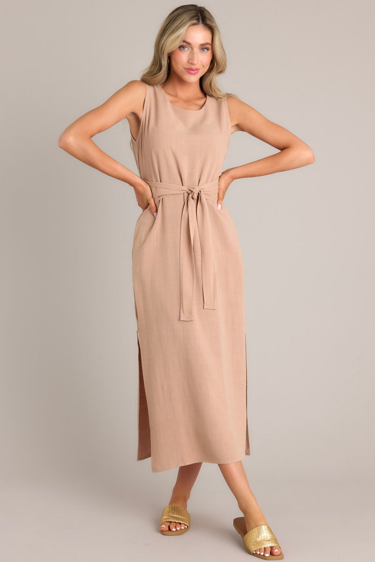 Tan Tie-Front Maxi Dress - All Dresses | Red Dress