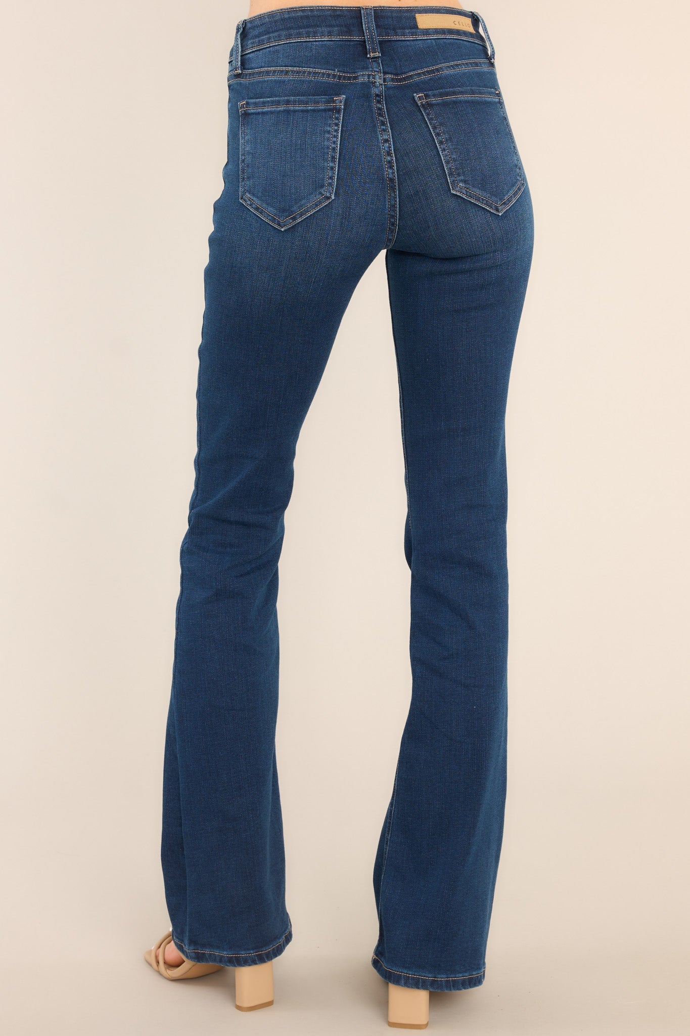 Mid Rise Dark Wash Flare Jeans - All Denim | Red Dress