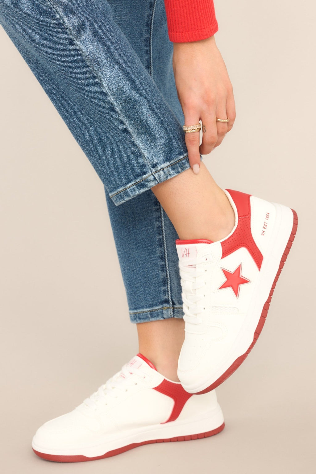 Red & White Star Sneakers - All Shoes | Red Dress