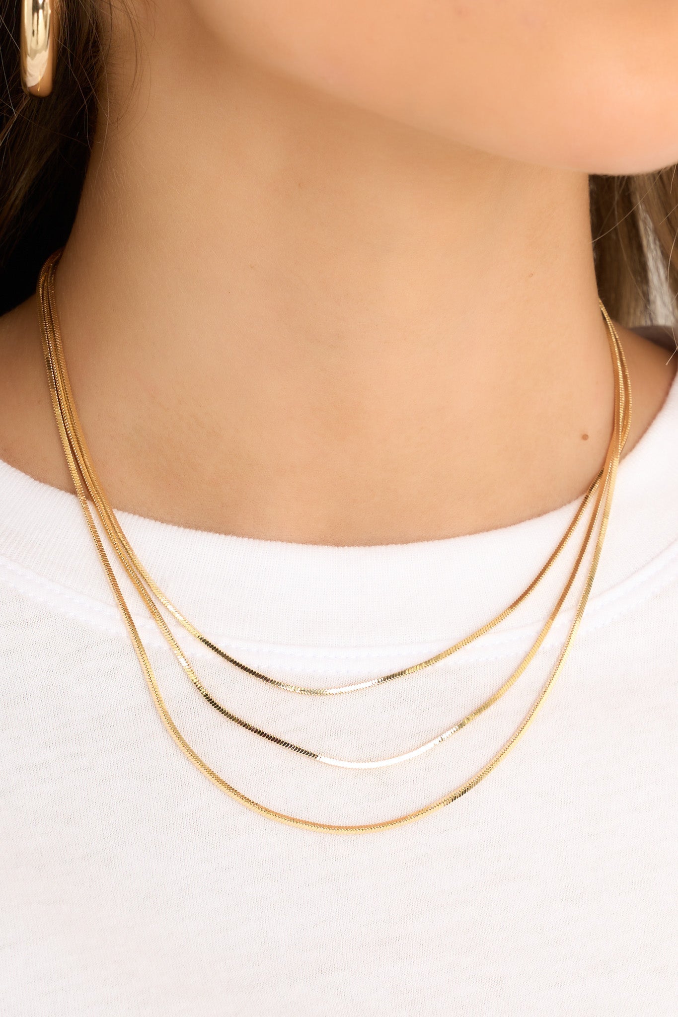 Gold Three Layer Chain Necklace - All Jewelry | Red Dress