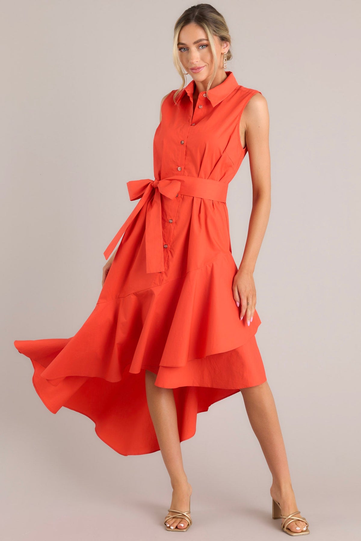 Tomato Red Asymmetrical High Low Dress - All Dress | Red Dress