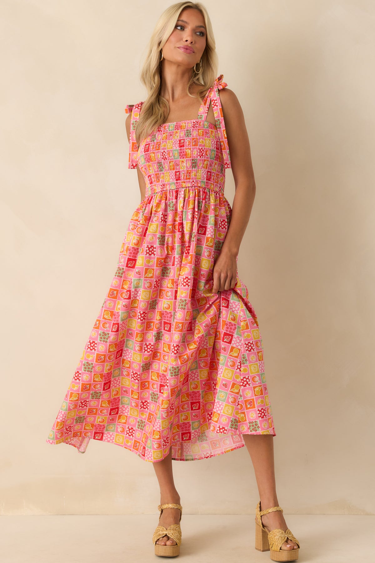 Pink Multi Patchwork Print Dress - Maxi Dresses | Red Dress