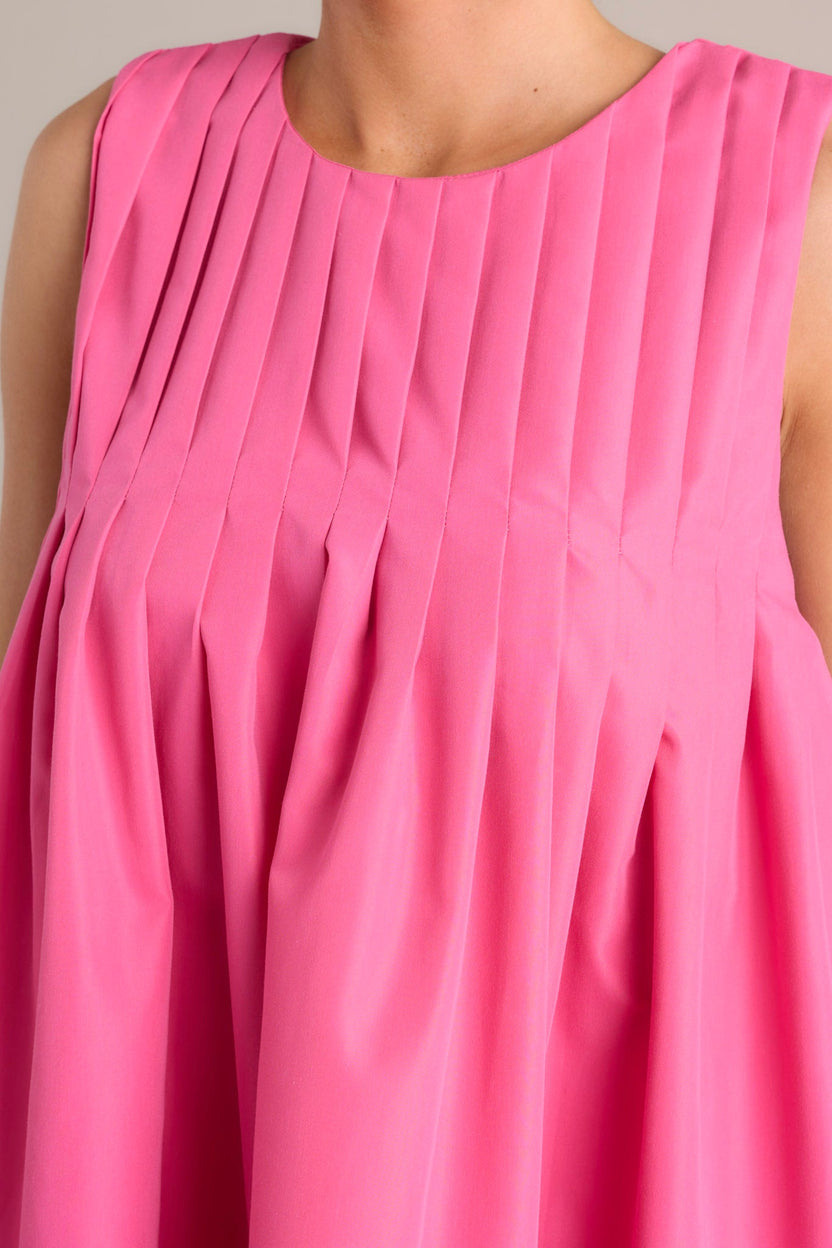 Pleated Hot Pink Mini Shift Dress - All Dresses | Red Dress
