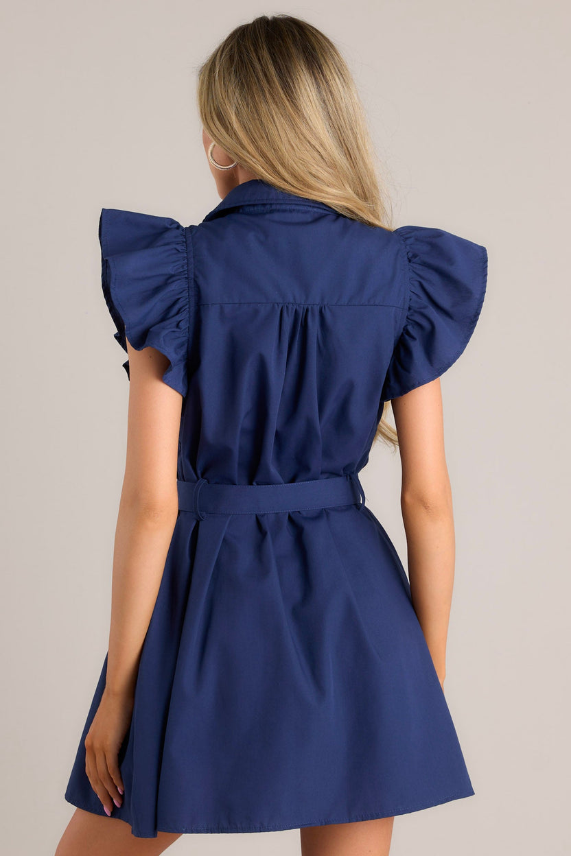 Navy Belted Button Front Mini Dress - All Dresses | Red Dress