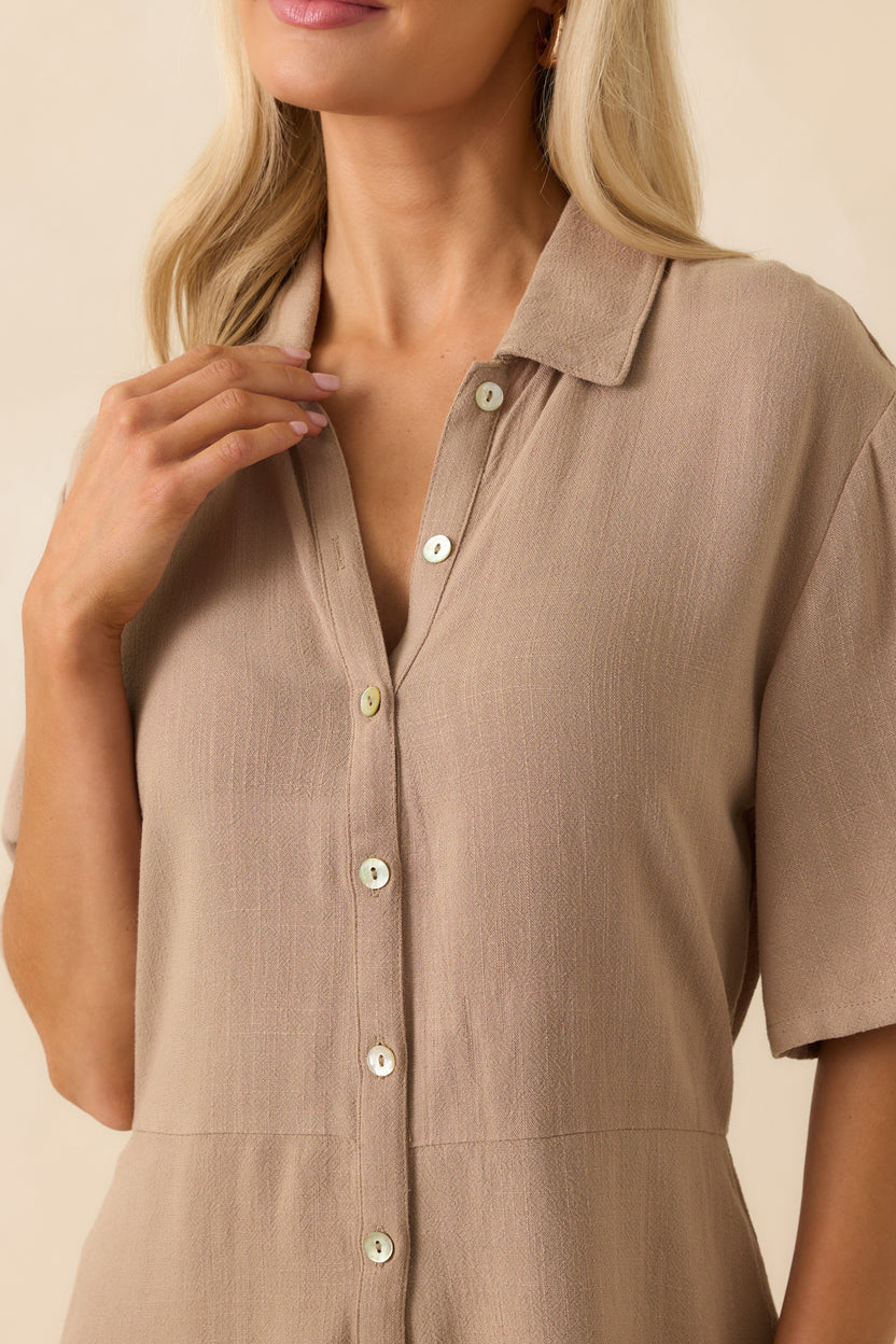 Z Supply Marcell Button Up Romper In Tan | Red Dress