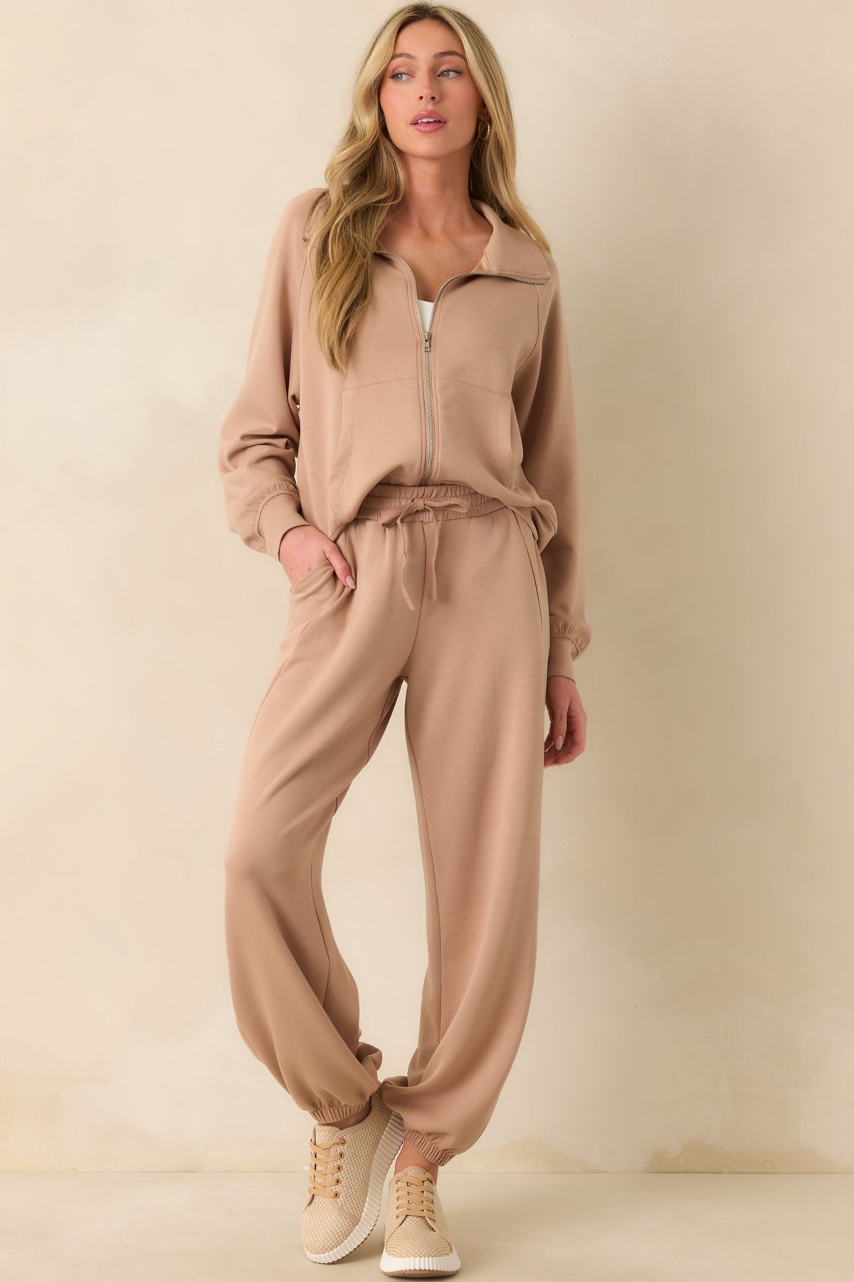 Tan Zip Up Jacket - All Jackets | Red Dress