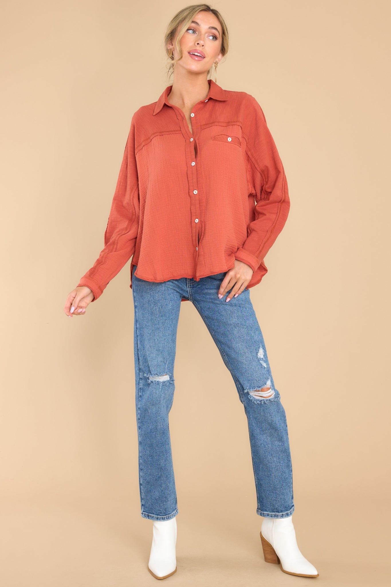 Comfortable Ginger Top - Shirts & Blouses | Red Dress