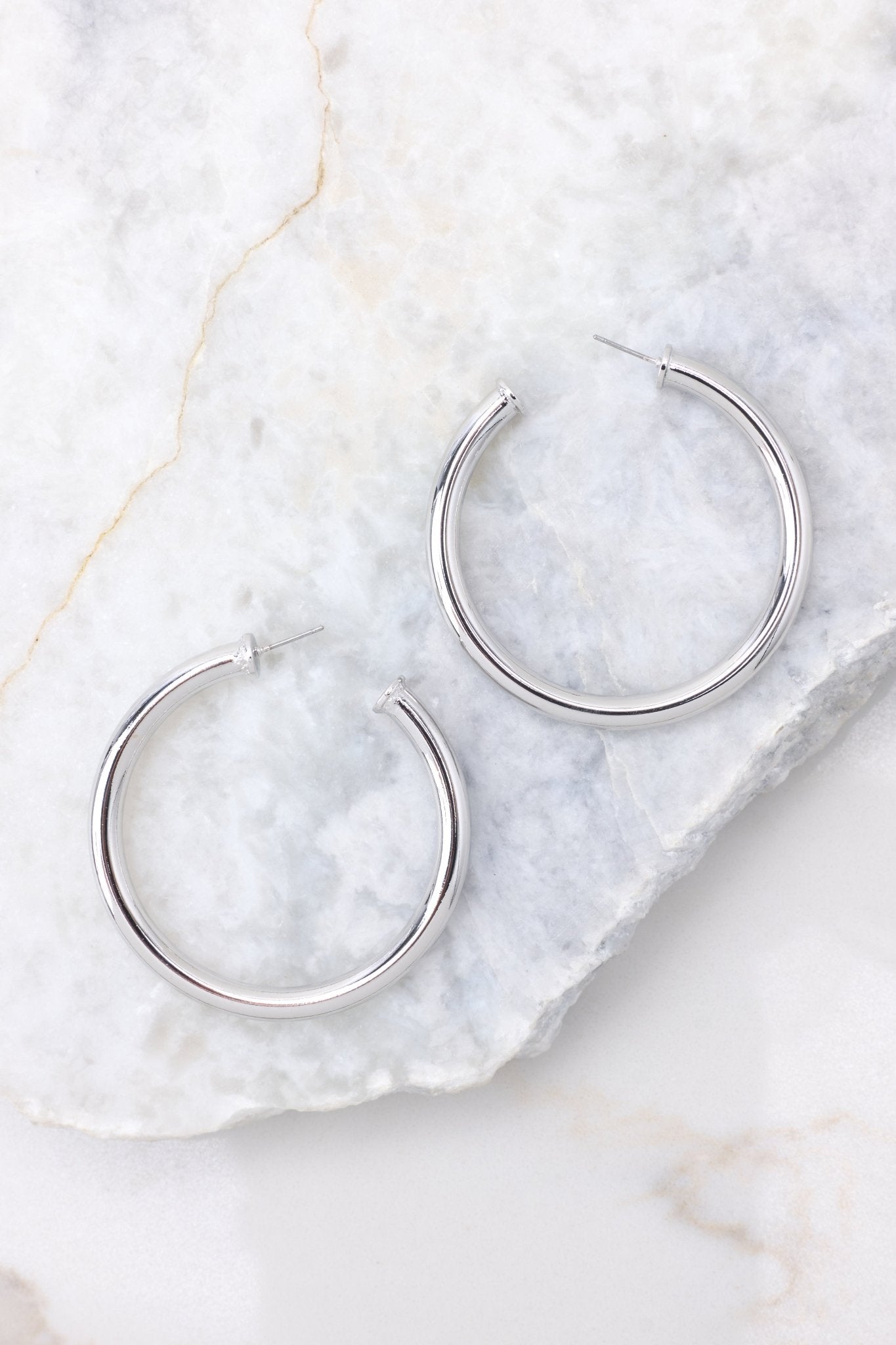 Classic Thick Silver Hoop Earrings - All Jewelry | Red Dress