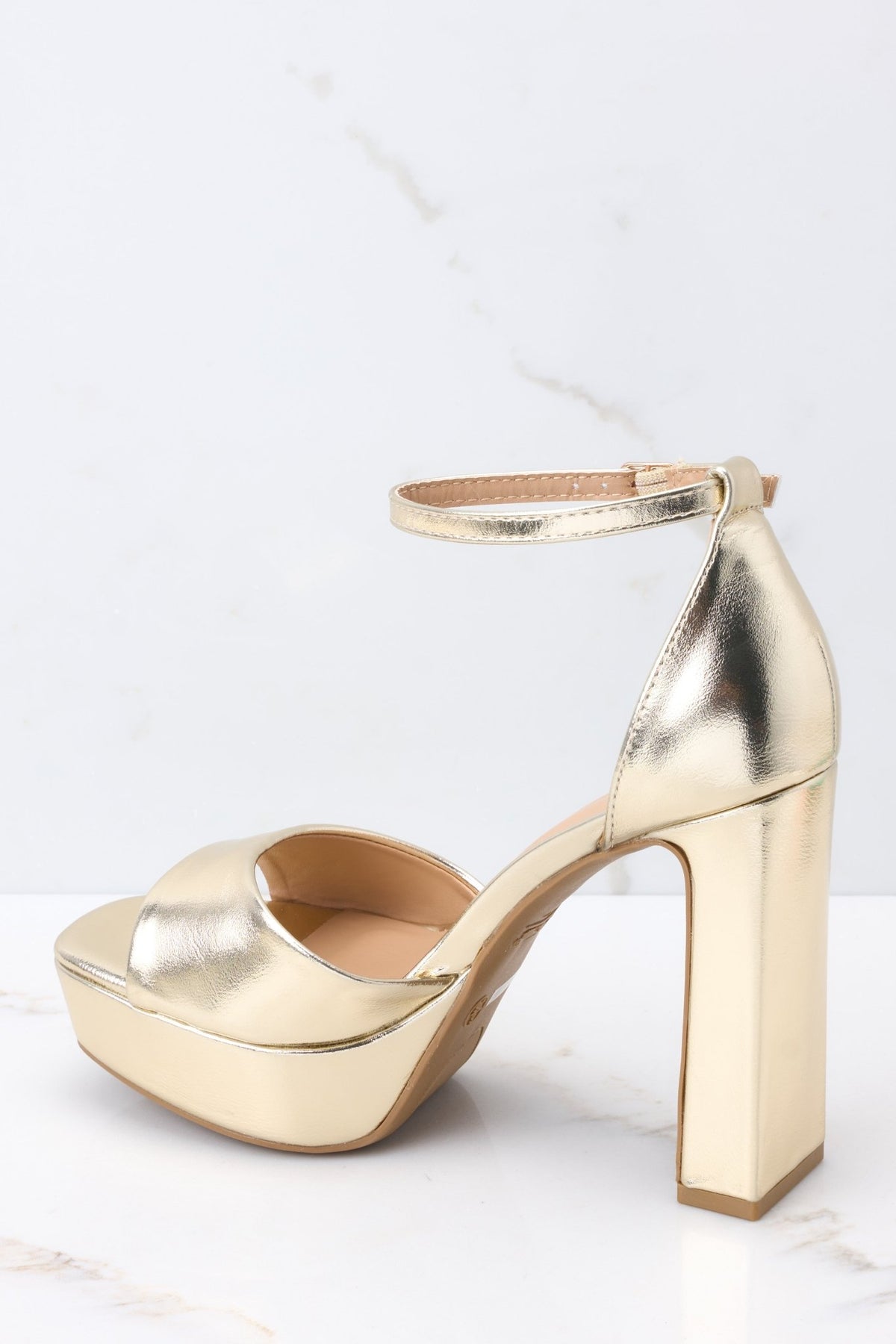 Striking Gold Ankle Strap Heels - All Shoes | Red Dress